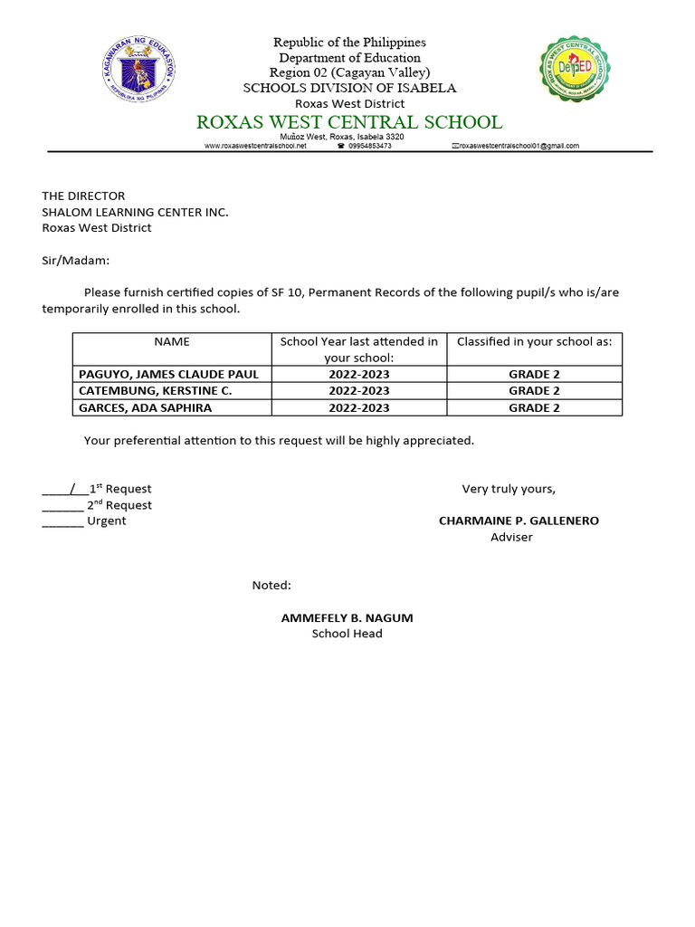 Request Letter Form 137 | PDF | Government Related Organizations | Public Administration