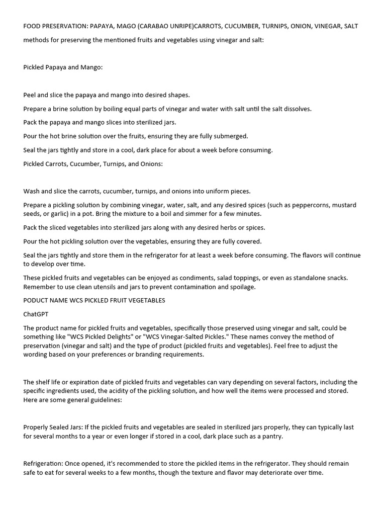 Food Preservation | PDF | Pickling | Occupational Safety And Health