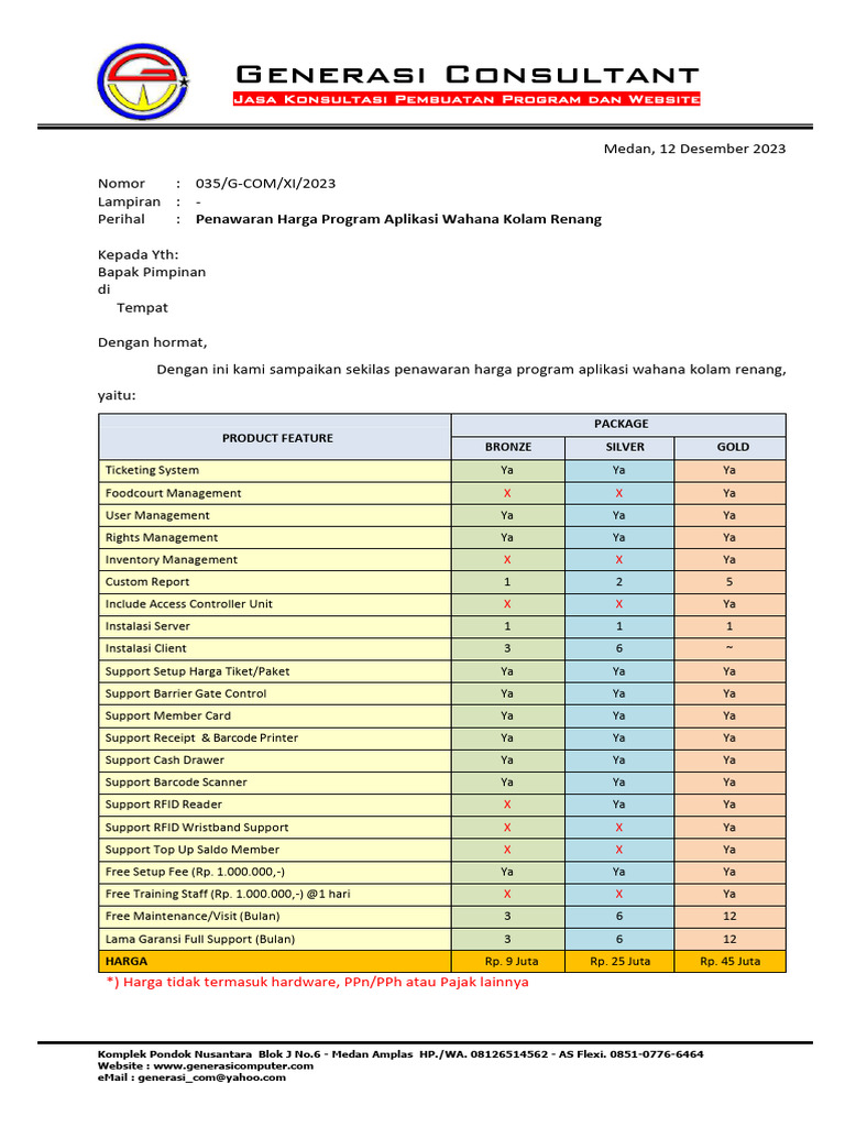 Penawaran Program Aplikasi Wahana Kolam Renang 122023 | PDF