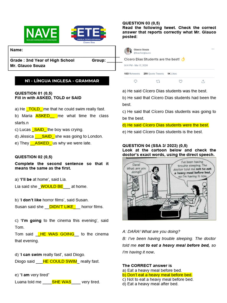 High School English Grammar Exercises | PDF