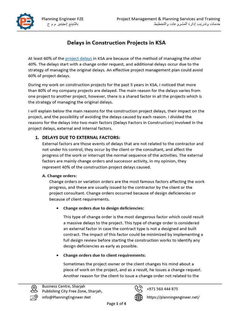 Delays in Construction Projects in KSA PDF | PDF | Consultant | Economies