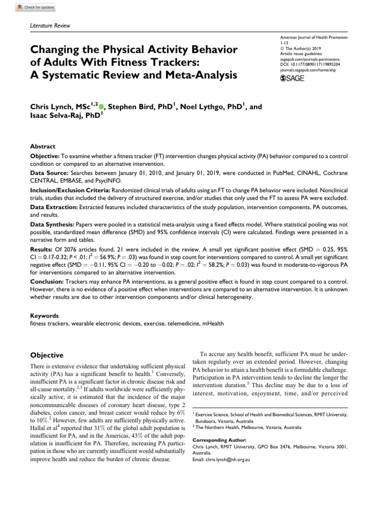 Changing The Physical Activity Behaviour of Adults With Fitness Trackers | PDF | Meta Analysis ...