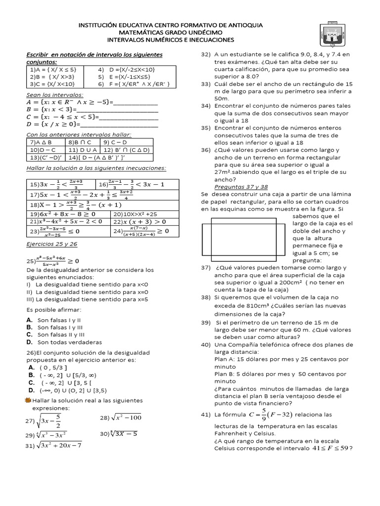 Intervalos e Inecuaciones | PDF | Desigualdad (Matemáticas) | Álgebra
