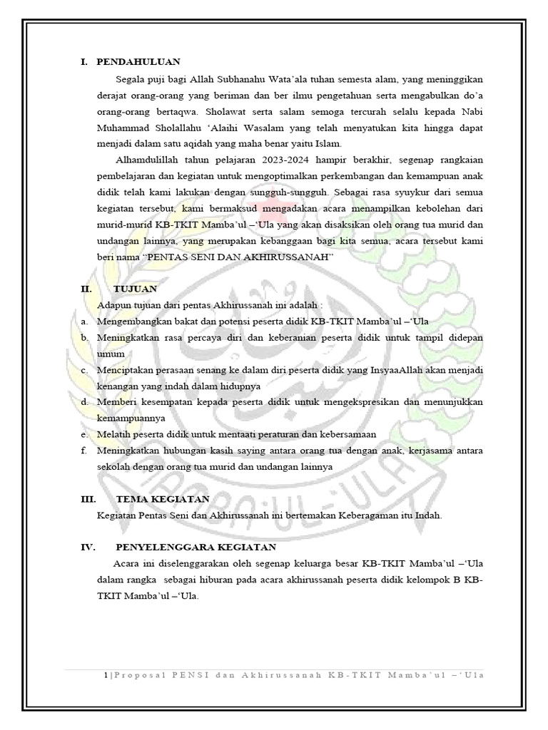 Proposal Pentas Seni Akhirussanah TK | PDF