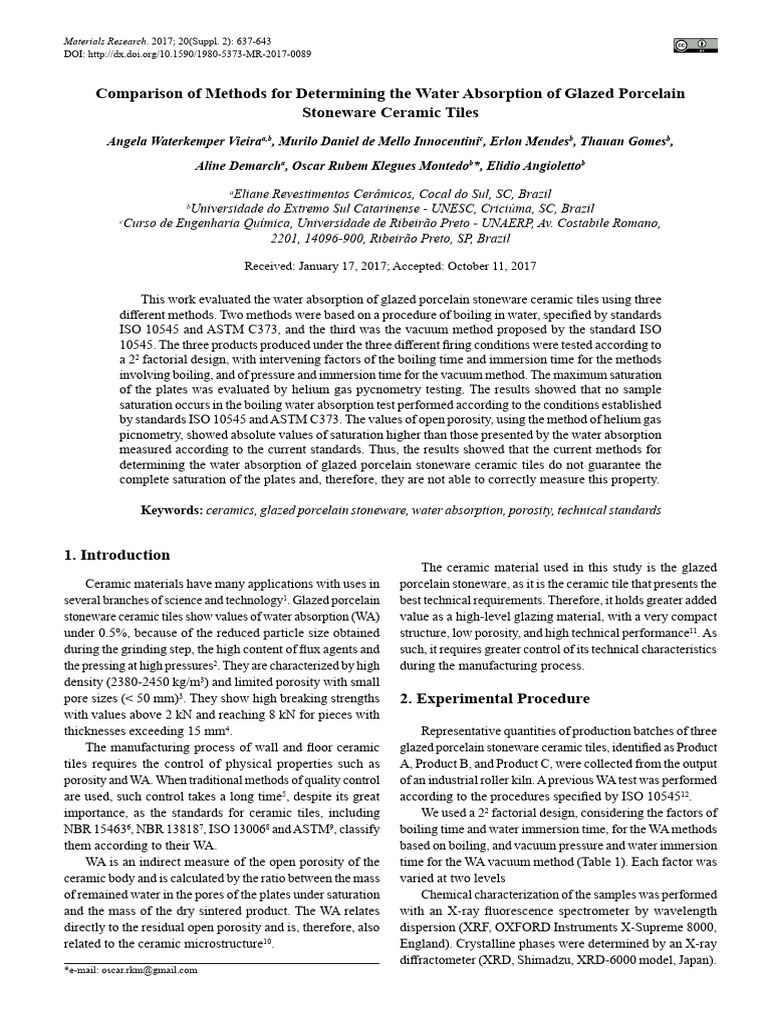Ceramic Tile Water Absorption Analysis | PDF | Porosity | Ceramics