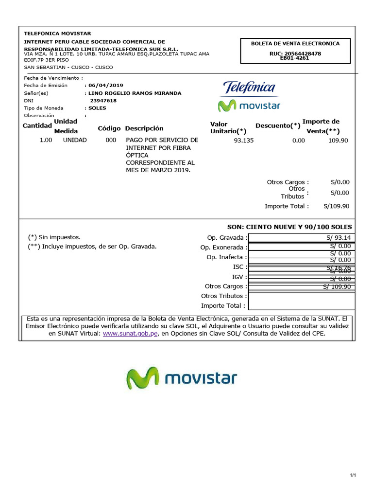 Recibo de Telefono | PDF | Telecomunicaciones | Industrias de servicio