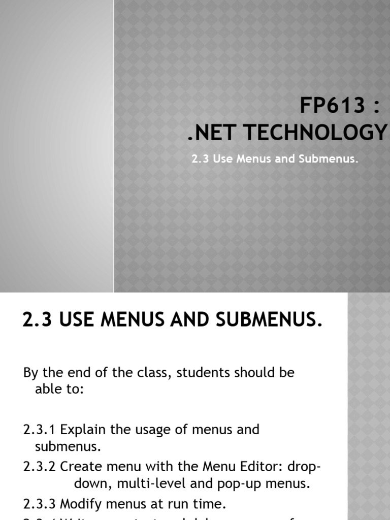2.3 Menu SubMenu | PDF | Menu (Computing) | Keyboard Shortcut