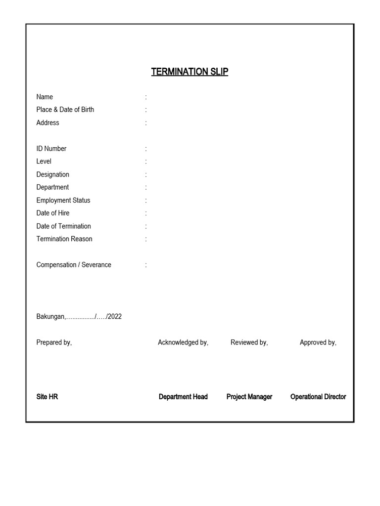 Form Termination Slip | PDF