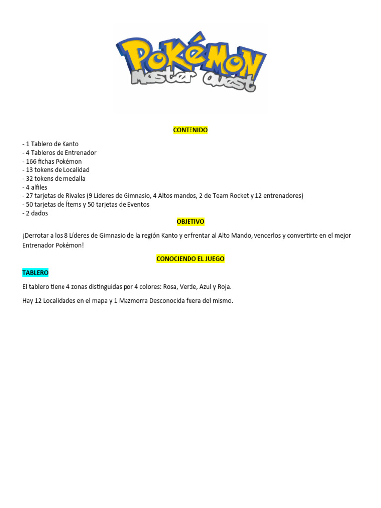 Reglas POKEMON Master Quest v0.9 | PDF | Pokémon | Color