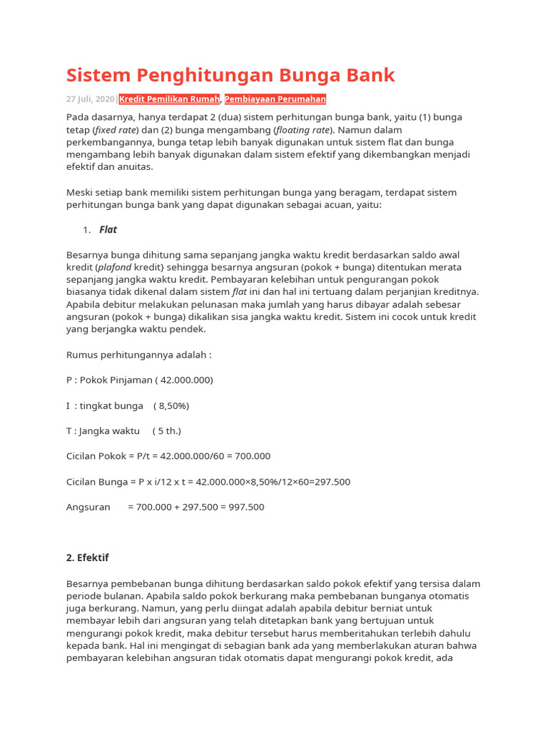 Sistem Perhitungan Bunga Bank: Flat & Efektif | PDF