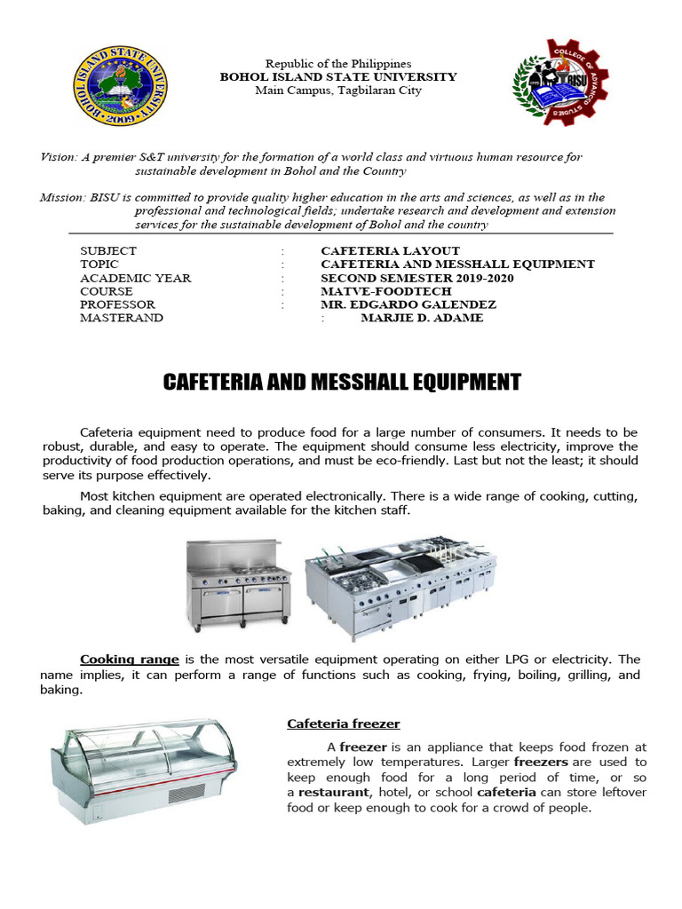 Cafeteria Equipment | PDF | Refrigerator | Oven