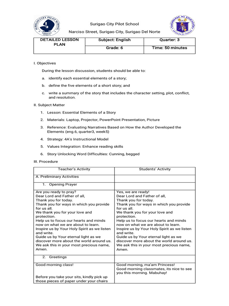 Lesson Plan Eng.6 Final | PDF | Plot (Narrative)