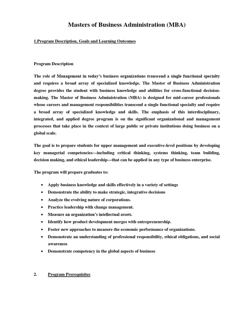 Masters of Business Administration | PDF | Master Of Business ...