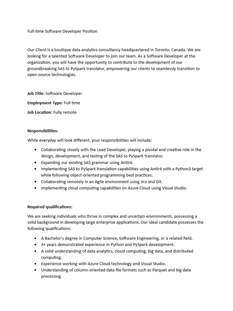 Software Developer Job Description | PDF | Cloud Computing | Software