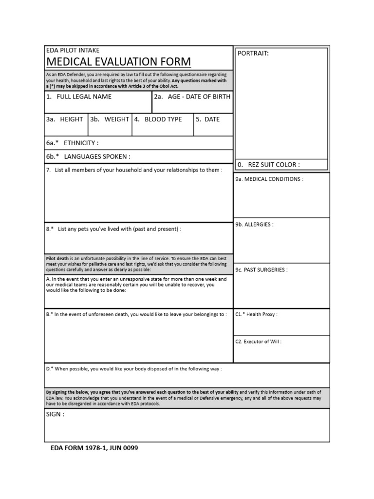 EDA Pilot Medical and Psyche Evaluation Form | PDF