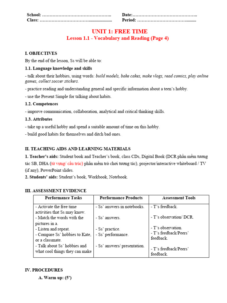 UNIT 1 - LESSON 1 - PART 1 - Vocabulary and Listening | Download Free ...