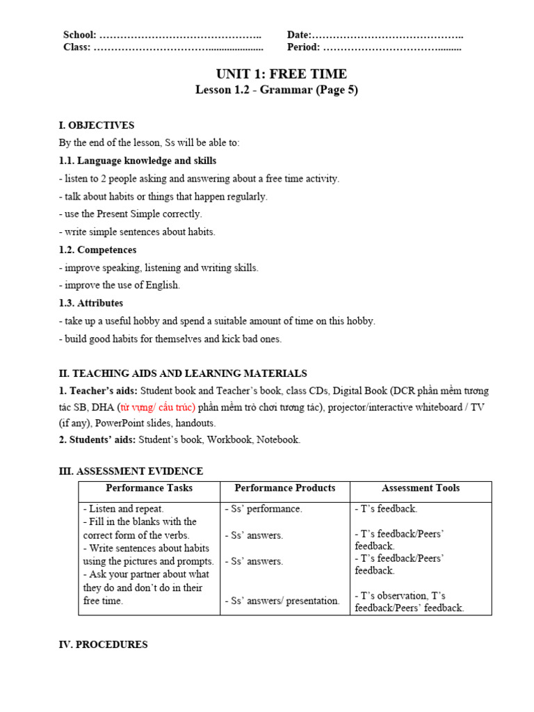 UNIT 1 - LESSON 1 - PART 2 - Grammar | PDF | Linguistics | Cognitive ...