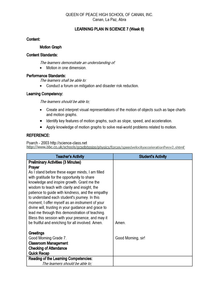 Motion Graphs Learning Plan for Grade 7 | PDF | Tropical Cyclones ...