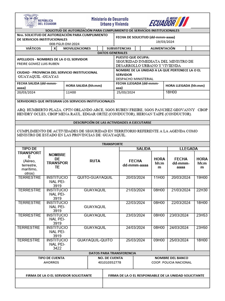 Viaticos Ocles 20-03-2024 Miduvi | PDF