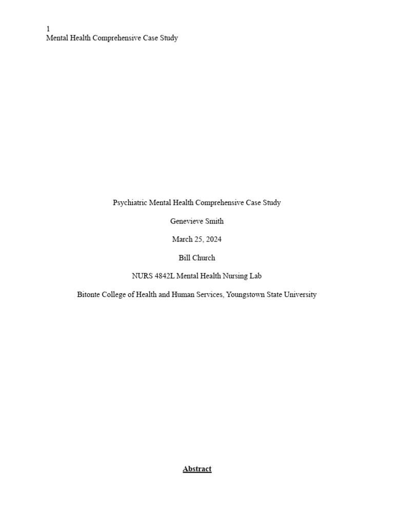 Psychiatric Mental Health Comprehensive Case Study | Download Free PDF | Mania | Bipolar Disorder