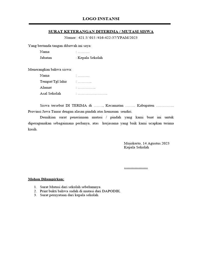 Contoh Surat Diterima | PDF