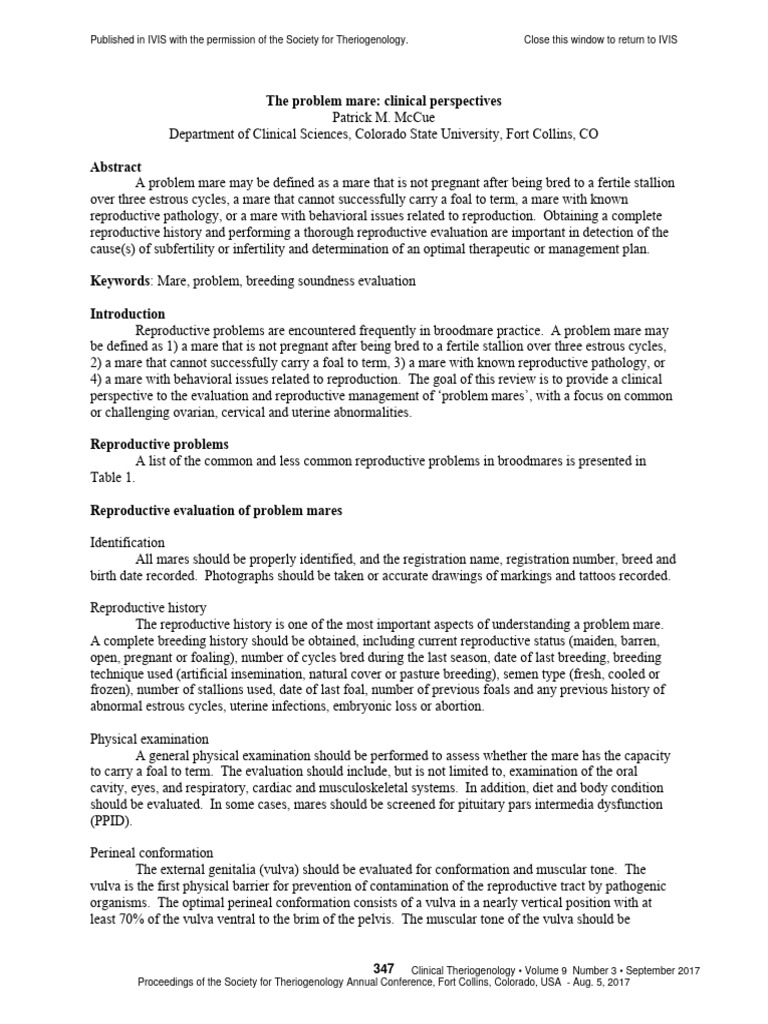 The Problem Mare - Clinical Perspectives | PDF | Vagina | Ovary