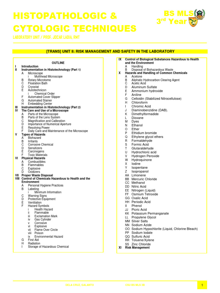 UNIT 2 Risk Management and Safety in The Laboratory | PDF | Histology