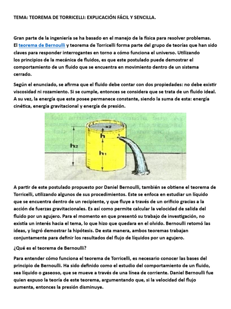 Teorema de Torricelli: Flujo de Líquidos | PDF | Gravedad | Viscosidad