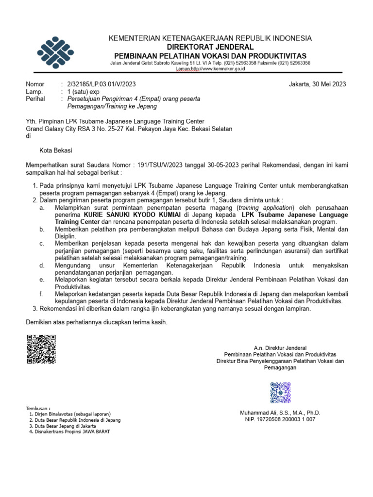 Contoh Surat LPK Tsubame | PDF