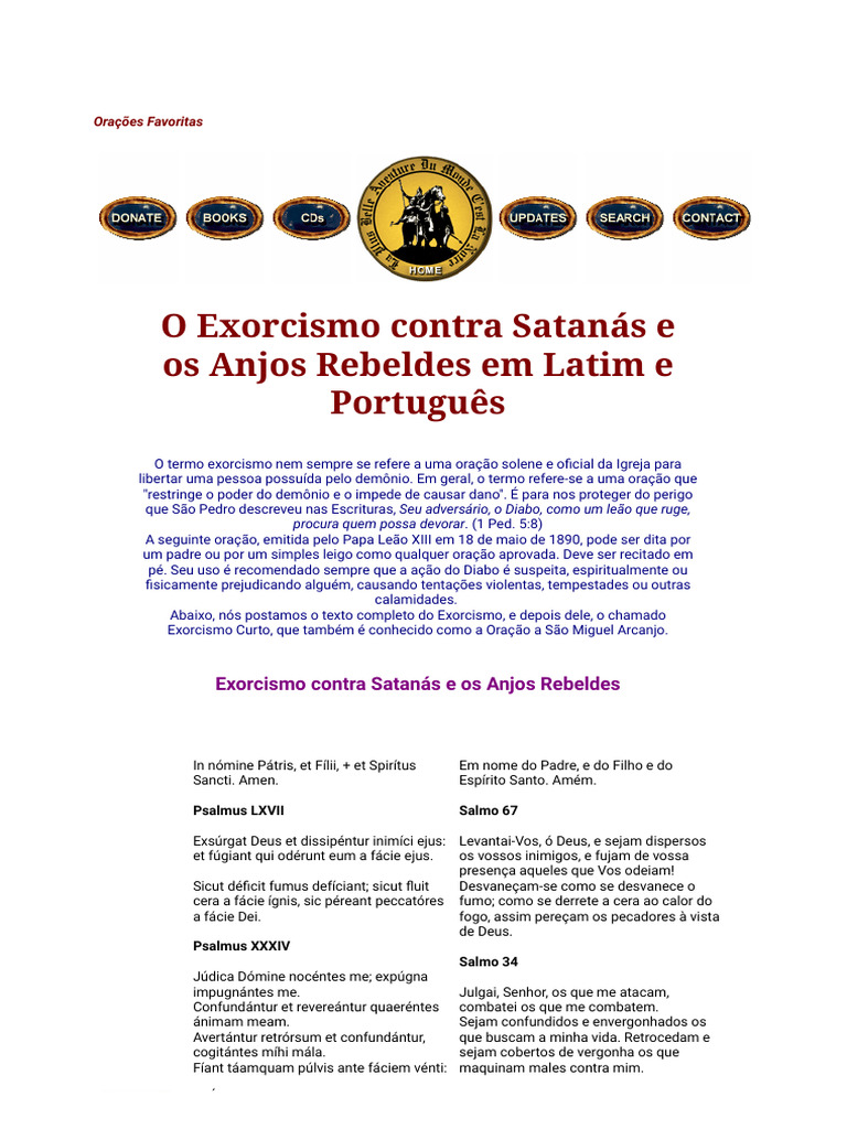 O Exorcismo Contra Satanás e Os Anjos Rebeldes em Latim e Português ...