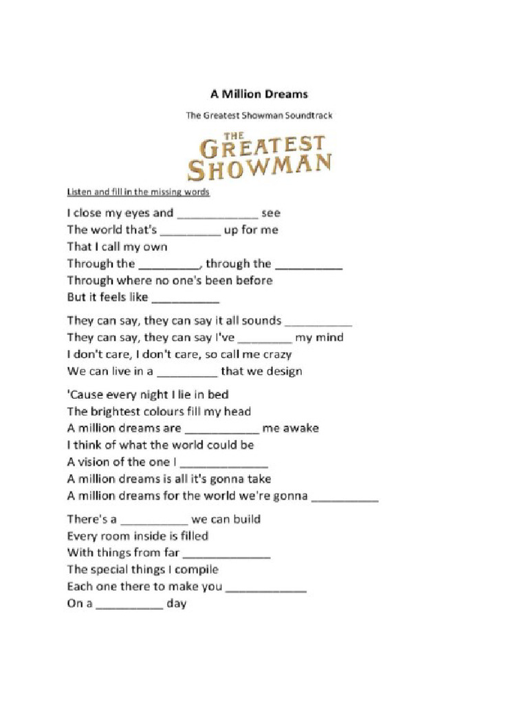 A Million Dreams Lyrics | PDF