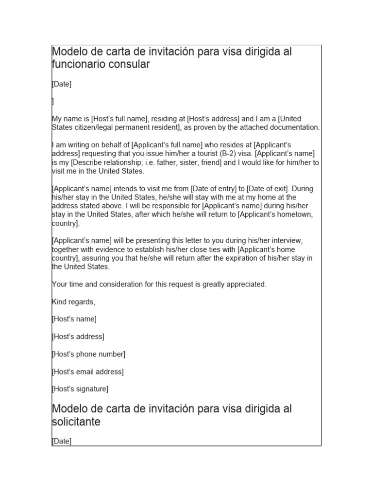 Ejemplo De Carta De Invitación Para Visa De Turista Modelo Carta