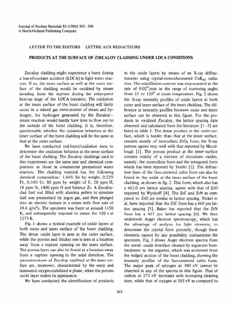 Products at The Surface of Zircaloy Cladding Under Loca Conditions-1980 ...