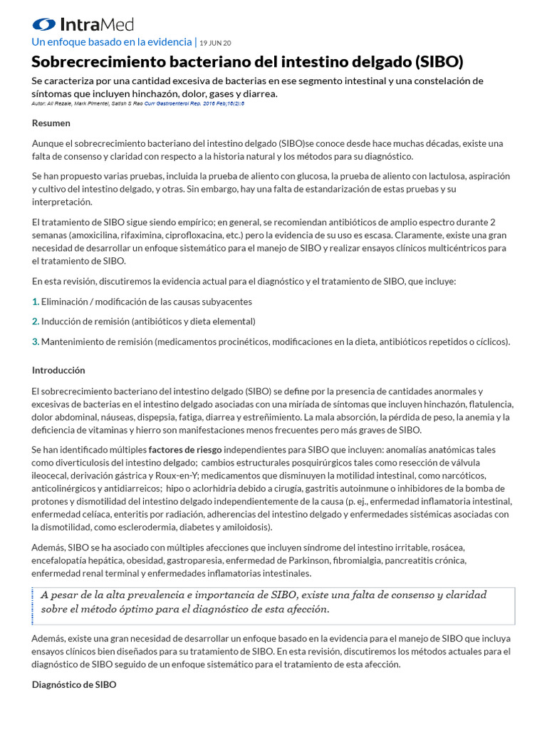 Diagnóstico y Tratamiento del SIBO | PDF | Diarrea | Medicina CLINICA