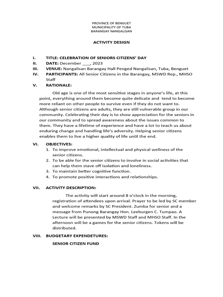 Activity Design Senior Citizen | PDF | Old Age | Human Development