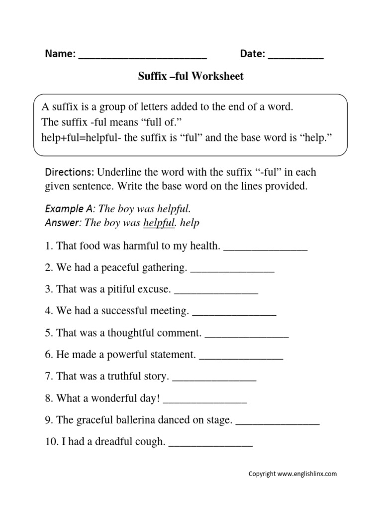 Suffix Ful Worksheet | PDF