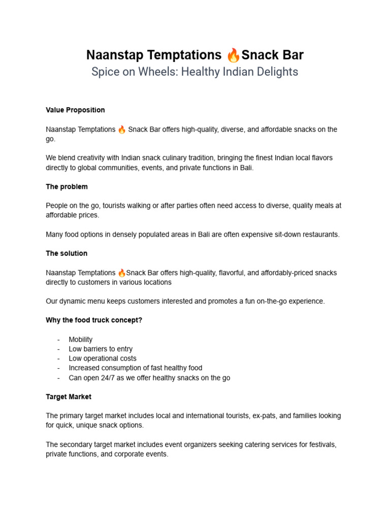 Naanstap Temptations ?snack Bar - Business Proposal | Download Free PDF ...