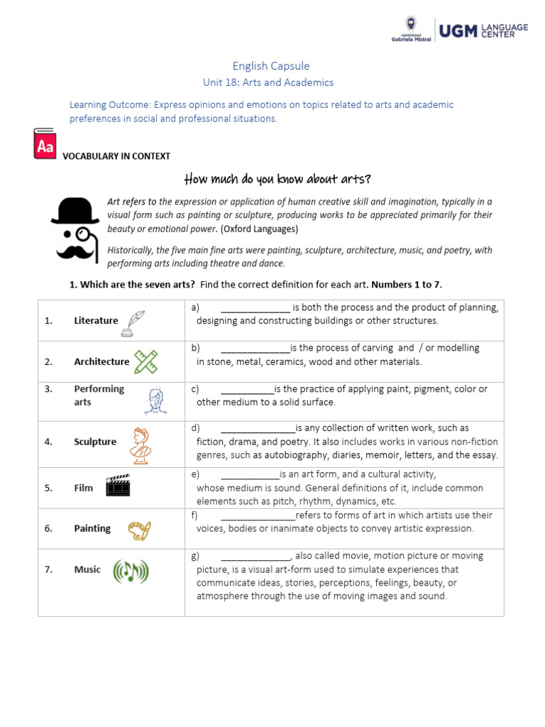 English Capsule 18 Arts and Academics | PDF | The Arts