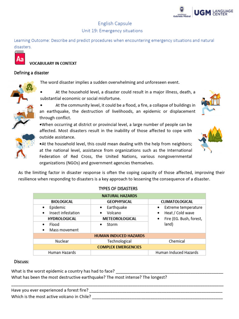 English Capsule 19 Emergency Situations | PDF | Natural Disasters | Hazards