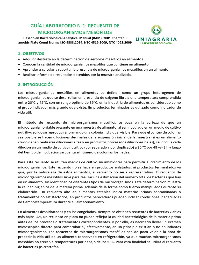 Recuento de Microorganismos Mesófilos en Alimentos | PDF | Alimentos ...