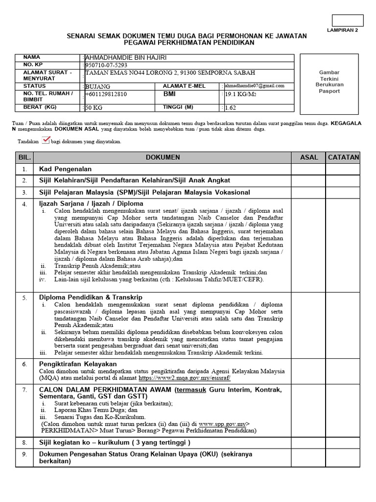 59.senarai Semak Dokumen Temuduga | PDF