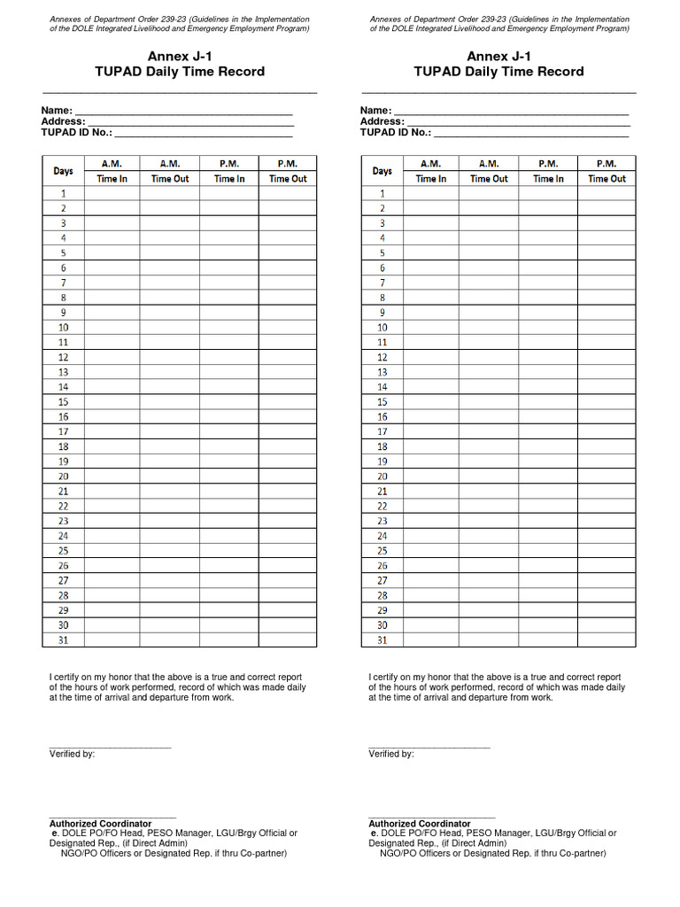 Annex J TUPAD DTR 2 | PDF
