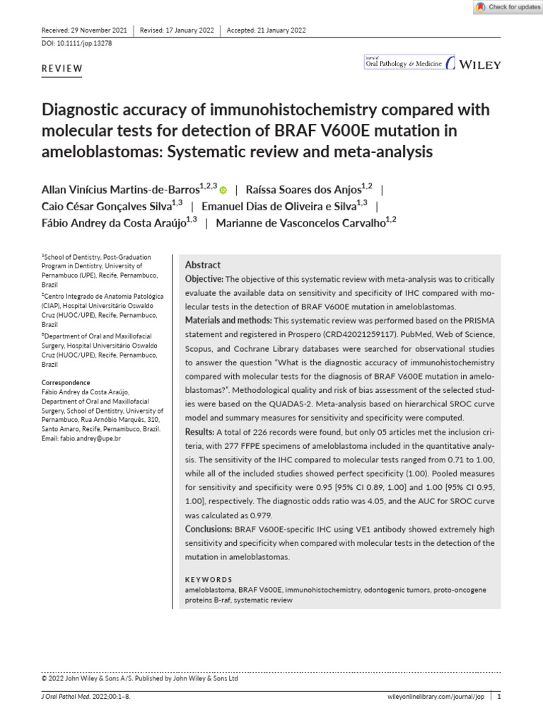 Diagnostic Accuracy of Immunohistochemistry Compared With Molecular ...