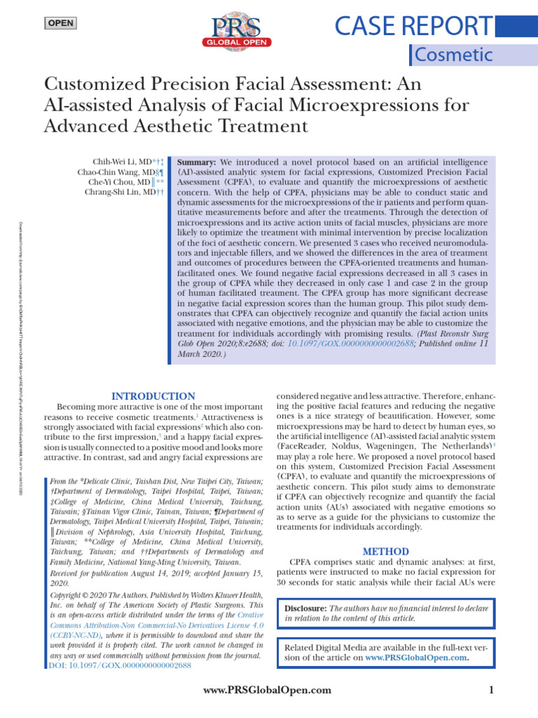 AI-Enhanced Facial Assessment for Aesthetics | PDF | Facial Expression ...