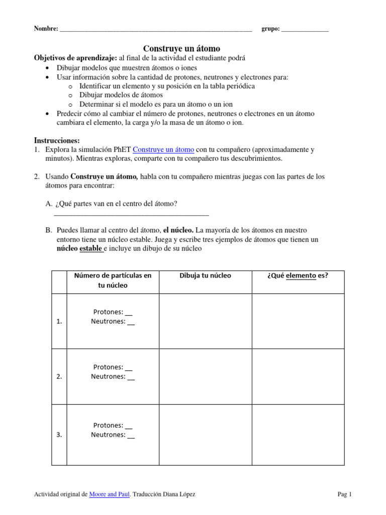 Hoja De Trabajo Sobre Materia Y átomos