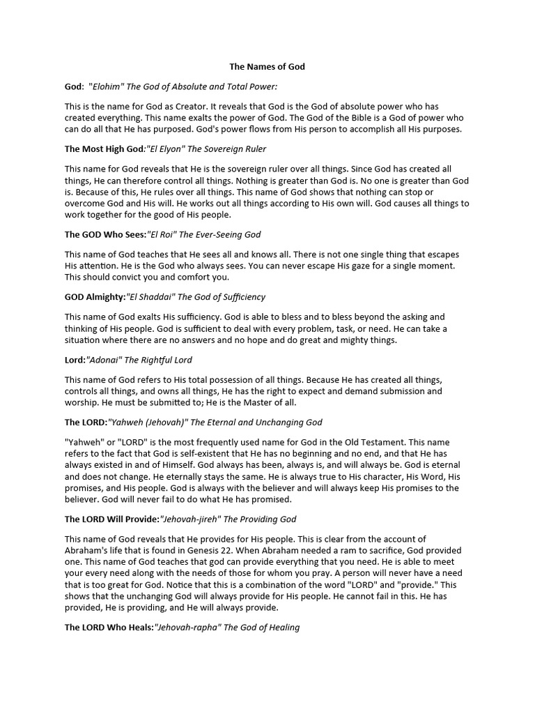 The Names Of God Pdf Names Of God In Judaism God