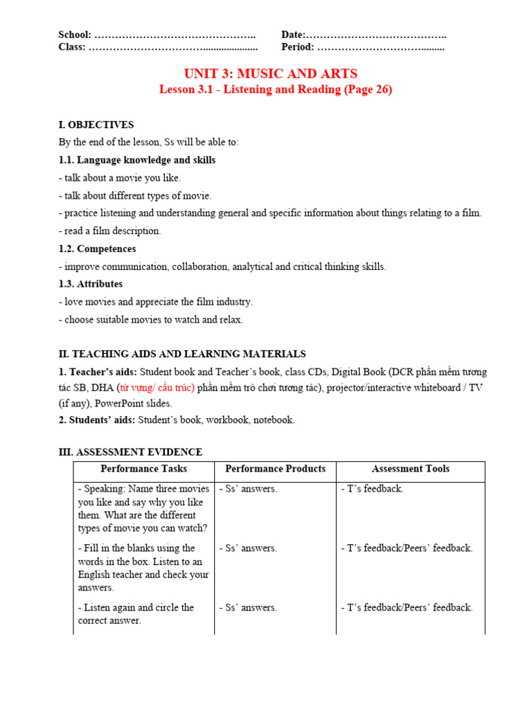 UNIT 3 - LESSON 3 - PART 1 - Listening and Reading | PDF | Learning ...