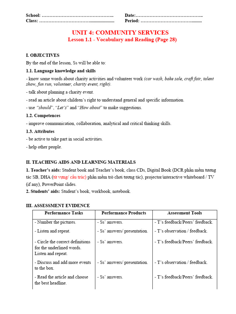 UNIT 4 - LESSON 1 - PART 1 - Vocabulary and Reading | PDF | Vocabulary ...