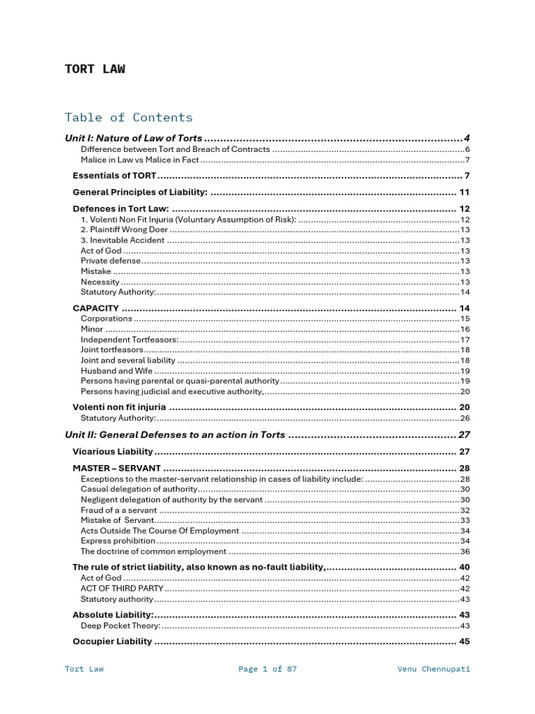 Tort Law Exam Notes PDF | PDF | Tort | Damages
