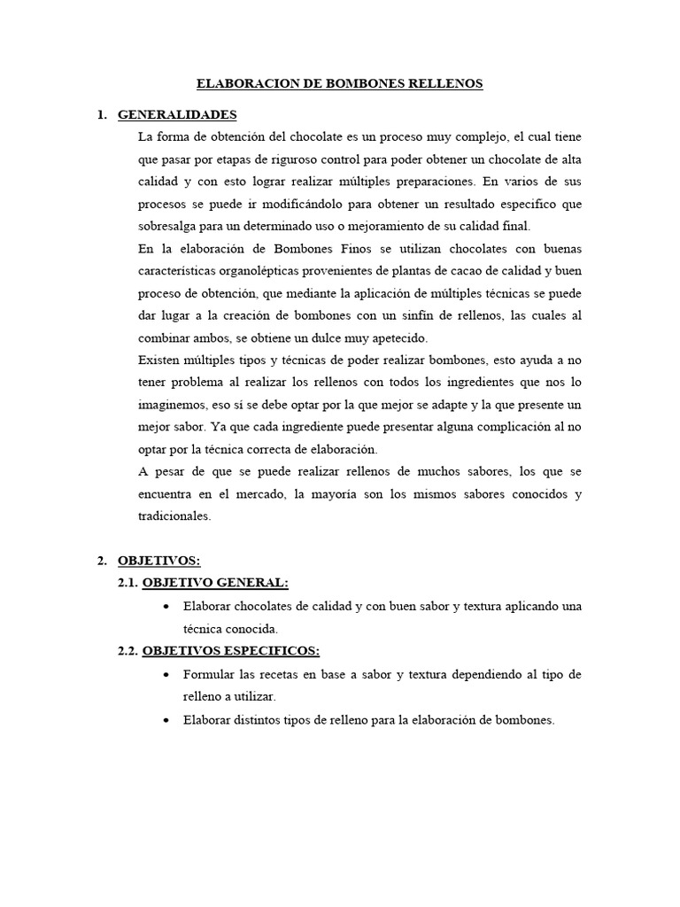 Elaboracion de Bombones Rellenos | PDF | Chocolate | Alimentos